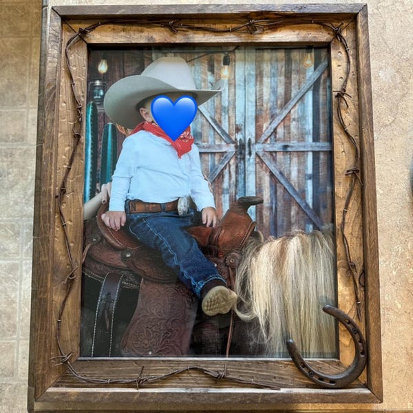 Handmade Wood Picture Frame: Horseshoe & Barb Wire, Rustic Western ...