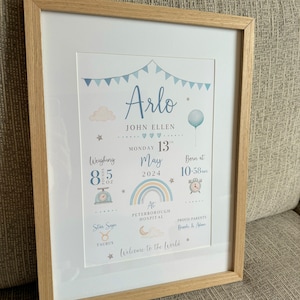 New Baby Personalised Print Birth Details Gift Keepsake Print New Baby ...