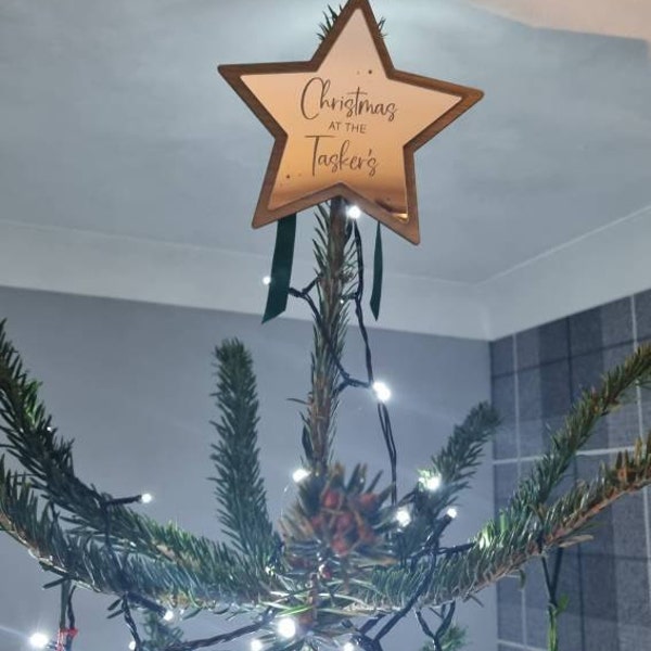 Personalised Star Christmas Tree Topper: Engraved Oak & Acrylic - Etsy