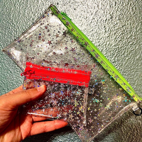 Clear Coin Pouch Holographic Glitter Stars Neon Zipper | Zip Pouch ...