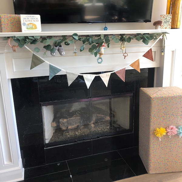 Boho Rainbow Bunting Banner, Colorful Bunting Garland, Neutral Fabric ...