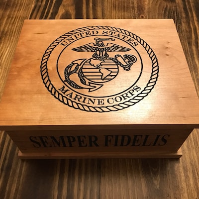 Handcrafted US Marine Corps Wooden Box Custom Keepsake Box for Military ...