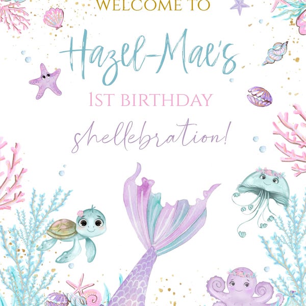 Pastel Floral Mermaid Birthday Welcome Sign, Under the Sea Birthday ...