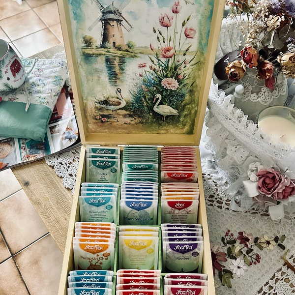 Vintage Tea Box, Tissue Box and Tray Tea Box With 9 Compartments Wooden ...