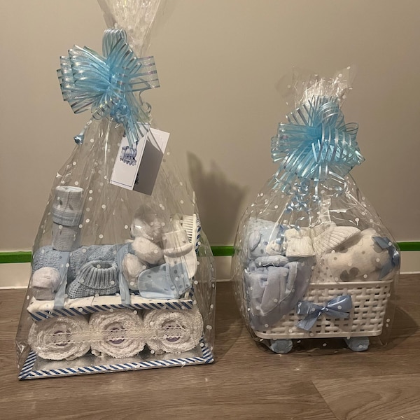 NAPPY CAKE Train Baby Hamper, Blue & White With Optional Extra ...