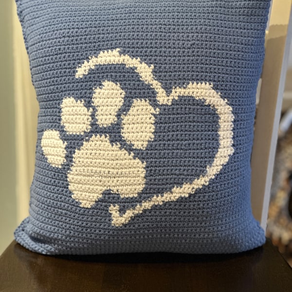 Paw Print Crochet Pillow Pattern Crochet Pillow Love My Dog Mom Pet ...