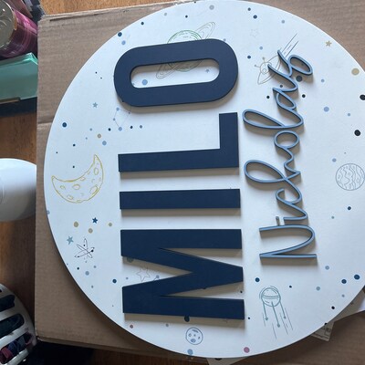 3D Nursery Sign Nursery Wall Decor Round Wood Sign Personalized Name ...