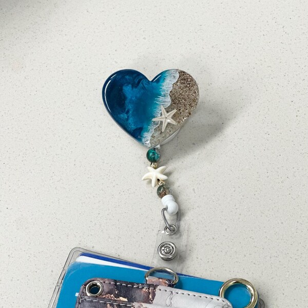Ocean Badge Reel, Beach Retractable Beaded Badge Buddy, Cute Summer ID ...