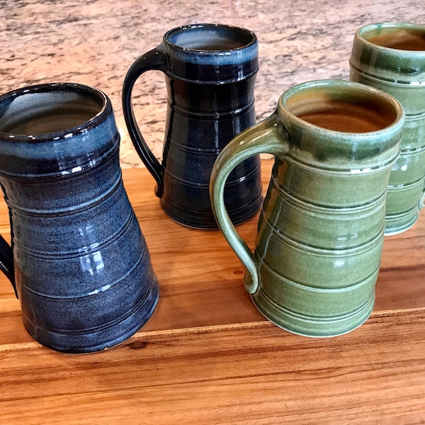 Stoneware Beer Stein Set: Handmade Pottery Tankards, 20 Oz - Etsy