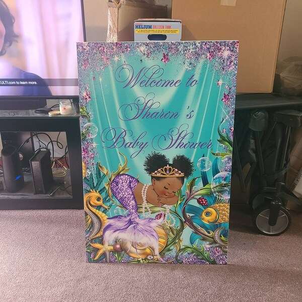 Afro Mermaid Baby Shower Welcome Sign: Under the Sea (24x36 Inches) - Etsy
