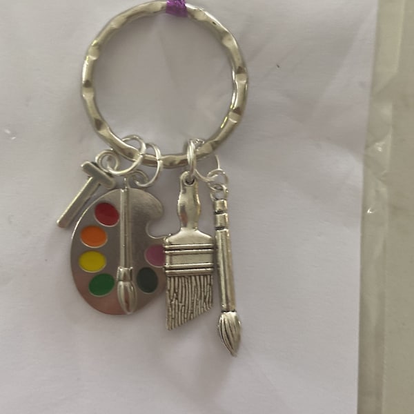 Personalised Artists Keyring, Palette and Paint Brush Keychain ...
