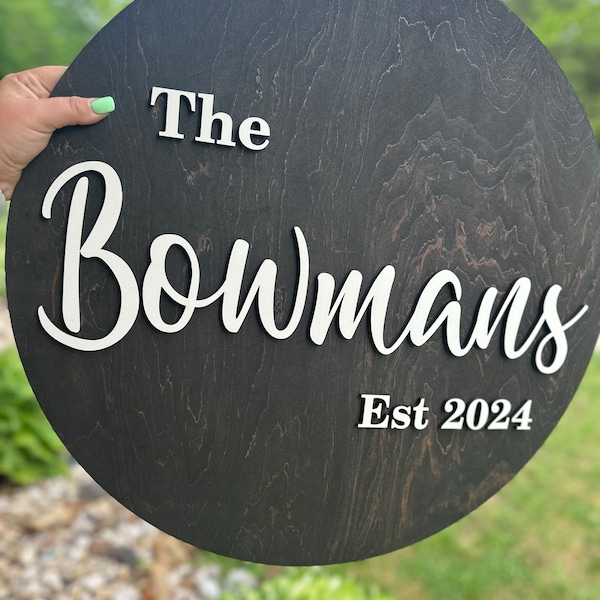 Personalized Wooden Round Last Name Sign, Wedding Guest Book, Name ...