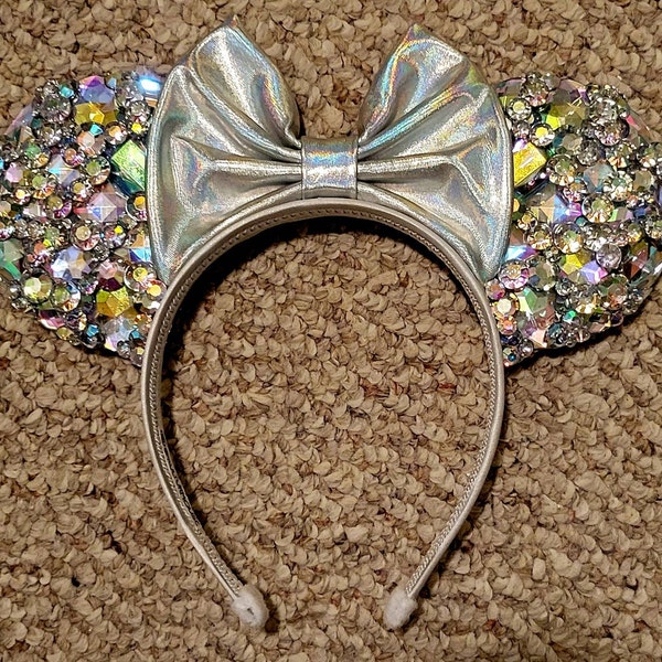 Magic Mirror Inspired Iridescent Silver Crystal Mouse Ears Headband ...