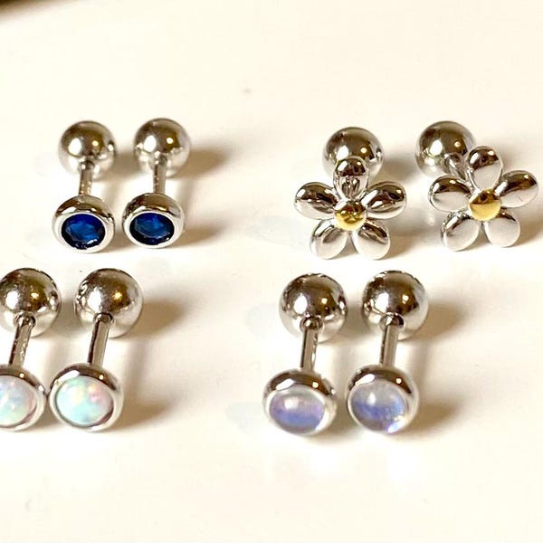 Tiny CZ Starburst Internally Threaded Flat Back/screw Backbarbell/ Stud ...