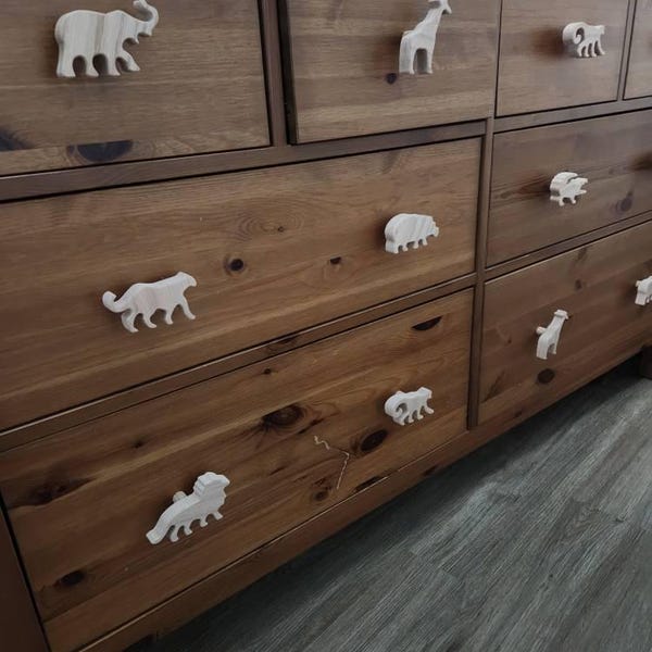 Safari Animal Dresser Knob for Nursery, Drawer Pull Handle for Kids Room. Giraffe Lion Elephant ...