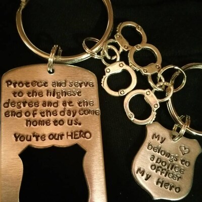 Police Officer Dog Tag And/or Badge Keychains Hand Stamped Personalized ...