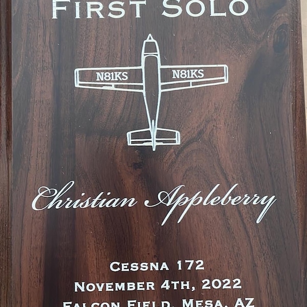 First Solo Flight Award | Personalized Airplane Pilots First Solo Gift ...