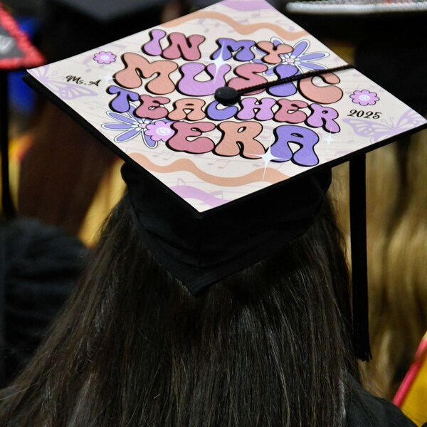 In My Music Teacher Era Printed Graduation Cap Topper, Custom Grad Cap ...