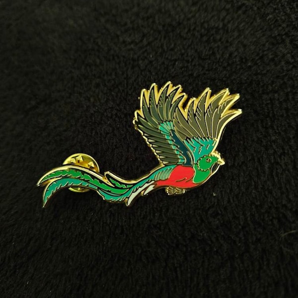 Resplendent Quetzal Pin - Emerald Bird With Gold Clutch, Christmas Gift ...