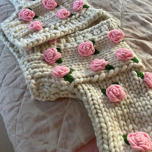 Leilayca Big Pink Roses Cardigan , Chunky Cropped Cardigan for Woman ...