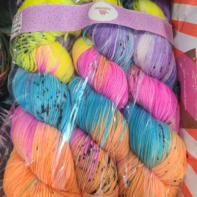 Hand Dyed Pastel Rainbow and Black Sock Yarn Toucan Sam Assigned Color ...