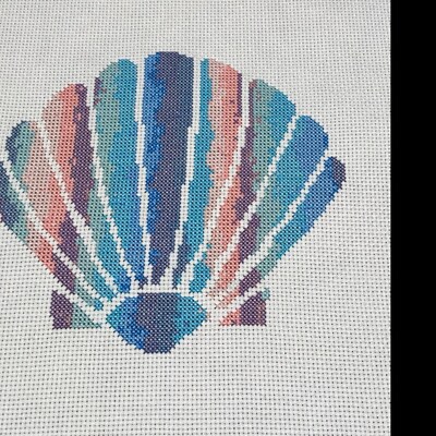 Scallop Shell Cross Stitch Pattern Blue Pink Wall Art Sea Life Modern ...
