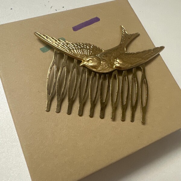Gold Bird Comb Flying Swallow Hair Accessory Feather Wings Woodland ...