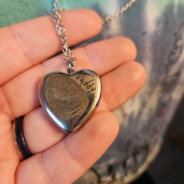 Heart Locket Necklace With Fingerprint, Handwriting Jewelry, Photo ...