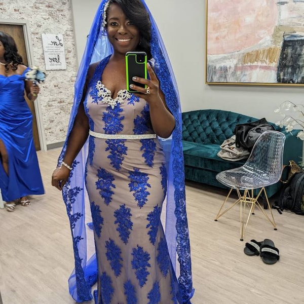 Gorgeous Blue Wedding Veil Cathedral Bridal Veil Blue Sequin Lace ...