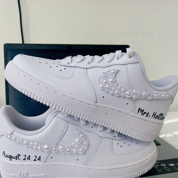 Custom Bridal Nike Air Force 1 With Pearls – Wedding Bride Gift ...