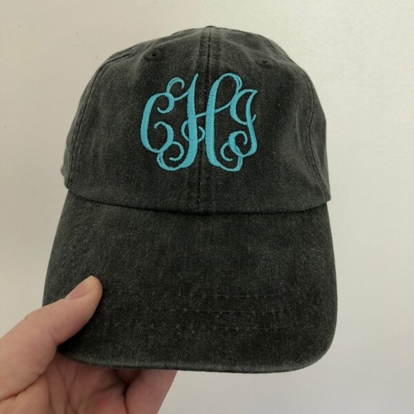 Custom Embroidered Monogram Hat: Distressed Cotton Twill Cap - Etsy