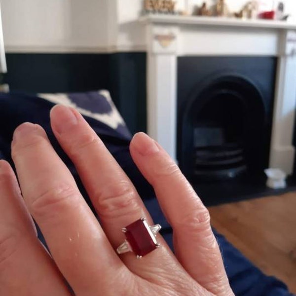 Emerald Cut Lab Created Ruby Engagement Ring for Women, Wedding Ring ...