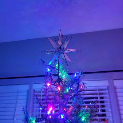 Lg. Stained Glass Tree Topper, Copper Iridescent Clear Glass, 18 Point ...