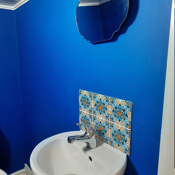 Orange and Blue Kitchen Tiles, Ethnic Decor, Moroccan Tiles, 10cm ...