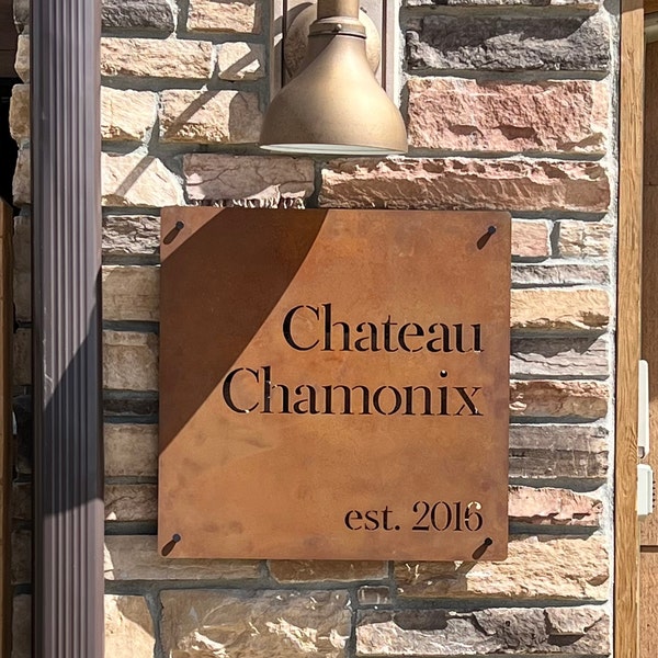 Square Corten Steel House Sign, Rusty House Steel, Name Sign, Weathered ...