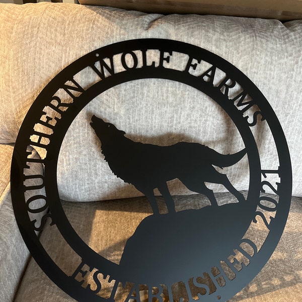 Personalized Howling Wolf Metal Ranch Sign Outdoor Weatherproof Sign ...