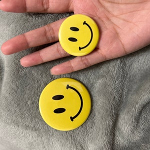 Yellow Happy Face Smiley Face Pin Badge Pinback Button 1 Pin 1.5 Pin 2. ...