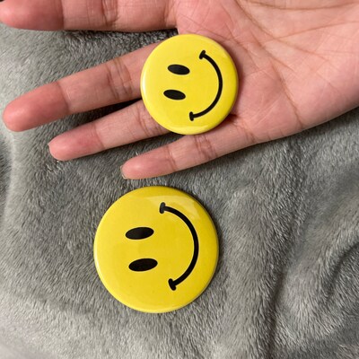 Yellow Happy Face Smiley Face Pin Badge Pinback Button 1 Pin 1.5 Pin 2. ...