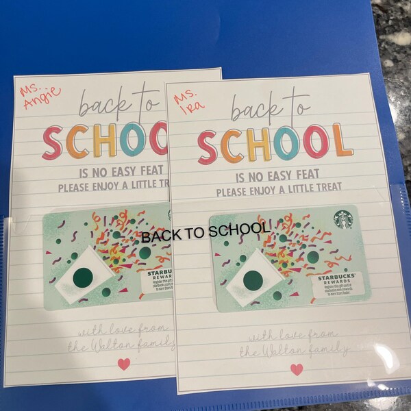 Back to School Teacher Gift Card Holder Printable First Day of School ...