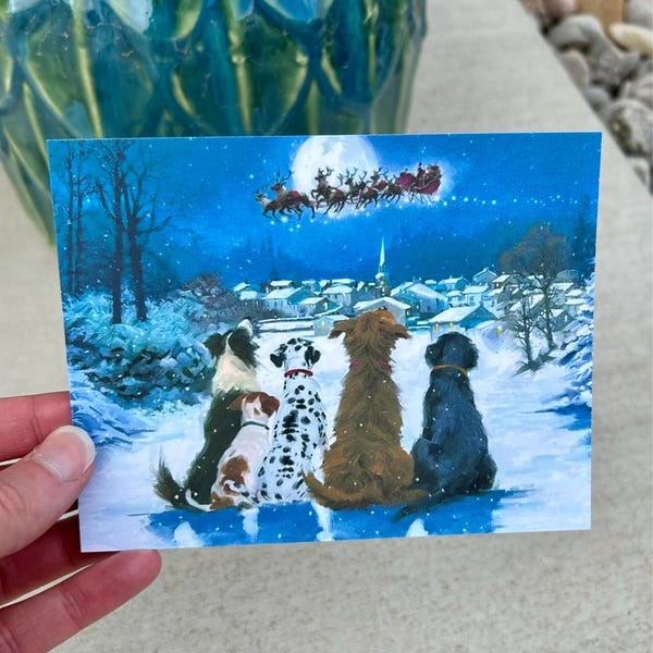 Christmas Dogs Postcard | 1 Postcard | Thick Cardstock | for Sending a ...