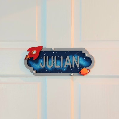 Space Themed Name Plaque With Rocket Planet and Stars - Etsy