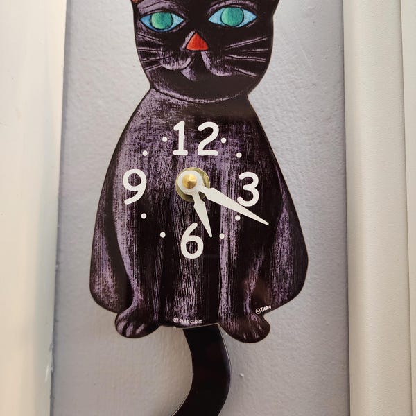 Black Mini Cat Clock With Swinging Tail - Etsy