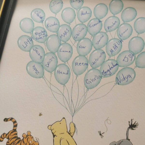 Winnie the Pooh Baby Shower Signature Guest Book 55 Pink Balloons ...