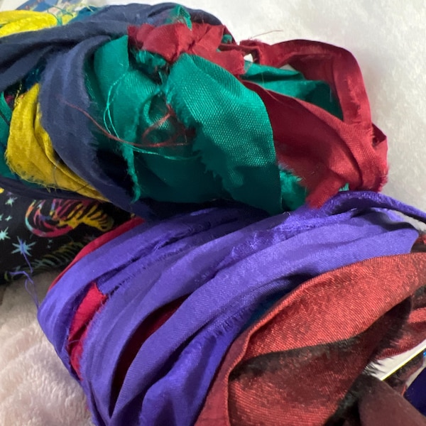30 Yards/30,20 Strips Multi Recycled Sari Silk Ribbon Yarn Scrap ...