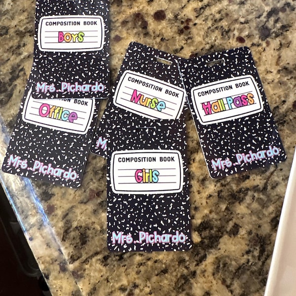 Composition Book Theme Classroom Hall Passes for Teachers, Personalized ...