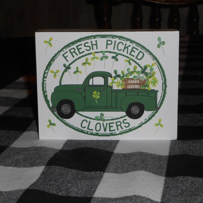 Fresh Picked Clovers Vintage Truck Wooden Block Sign St. - Etsy