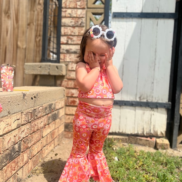 Two Groovy Birthday Outfit, Toddler Crop Top,groovy Girl Outfit, Floral ...