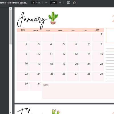 Monthly Blank Calendar Sunday-start, Horizontal Printable Calendar ...