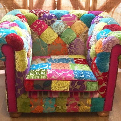 Harris Tweed Patchwork Chair L002H Medium Brown Leather - Etsy