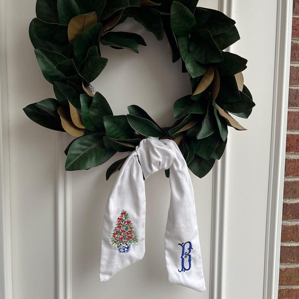 Monogrammed Christmas Tree Wreath Sash, Wreath Sash, Christmas Sash ...